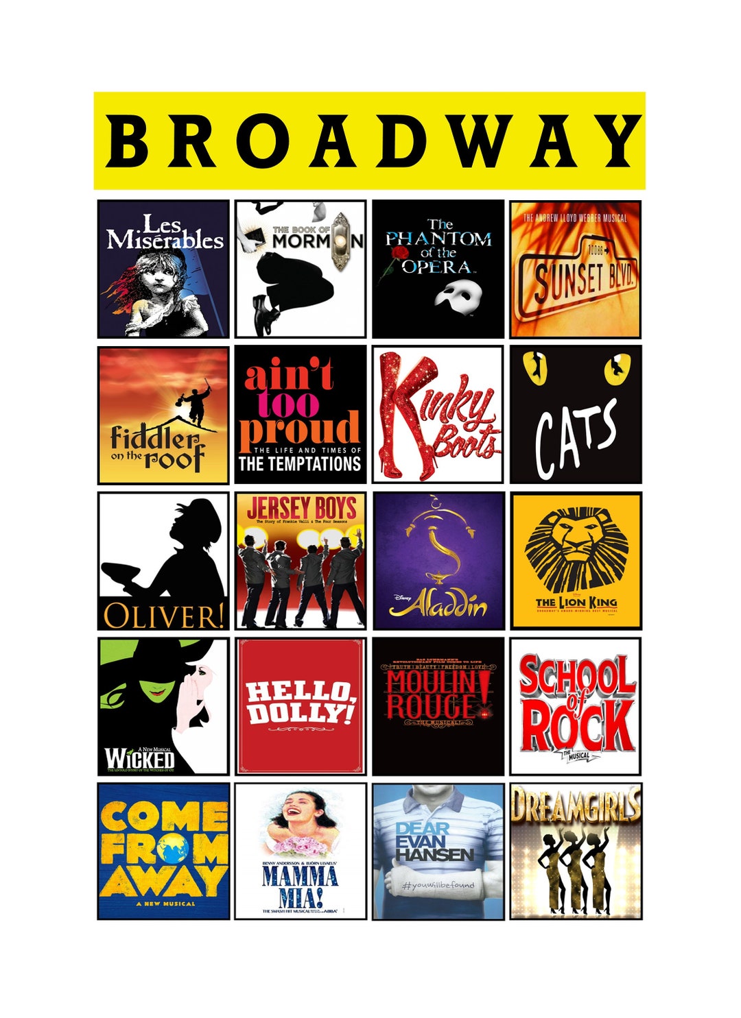 Broadway Musical Tribute Art- CUSTOM BROADWAY POSTER - 25 Shows ...