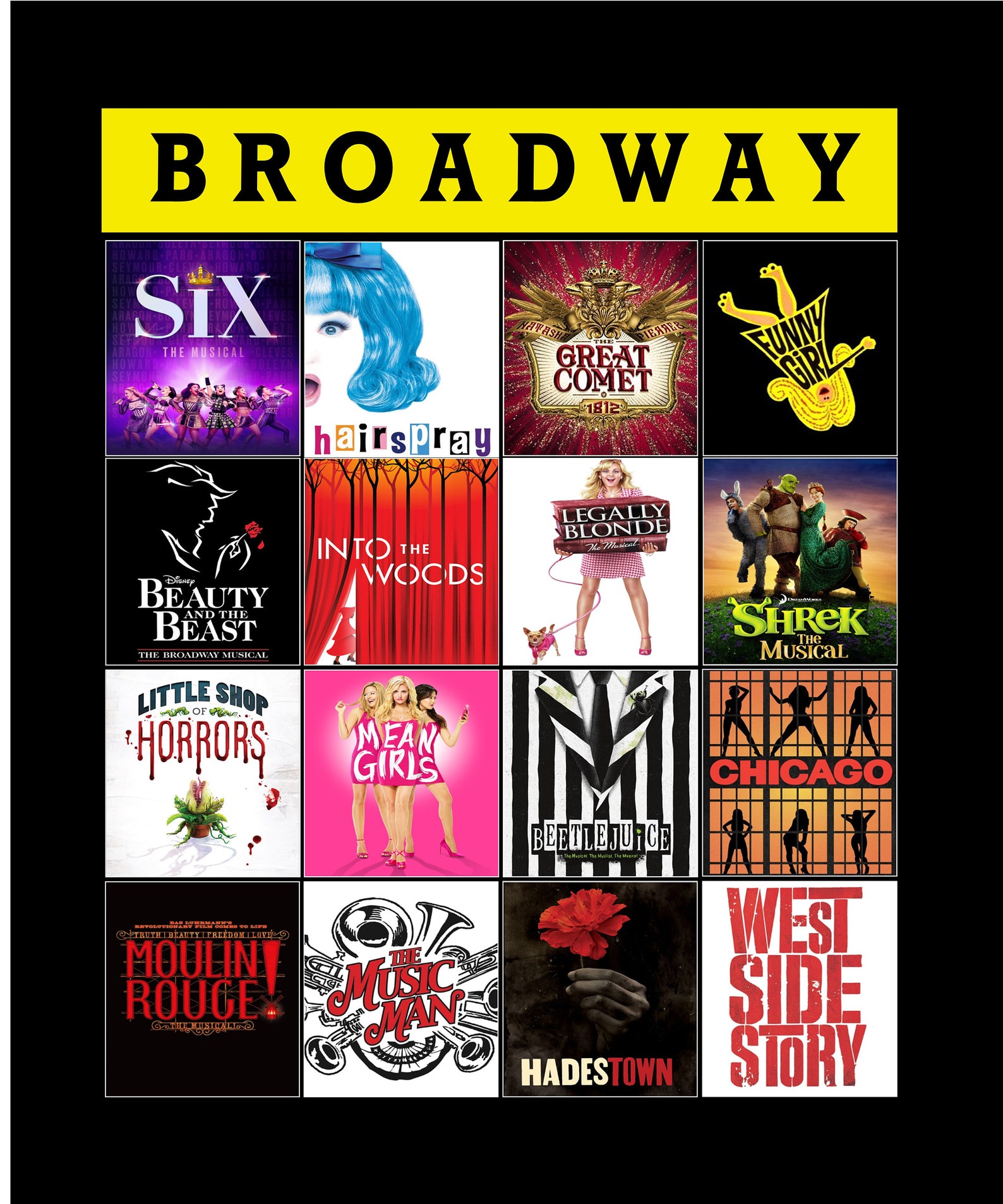 Broadway Musical Tribute Art CUSTOM BROADWAY POSTER 16 - Etsy