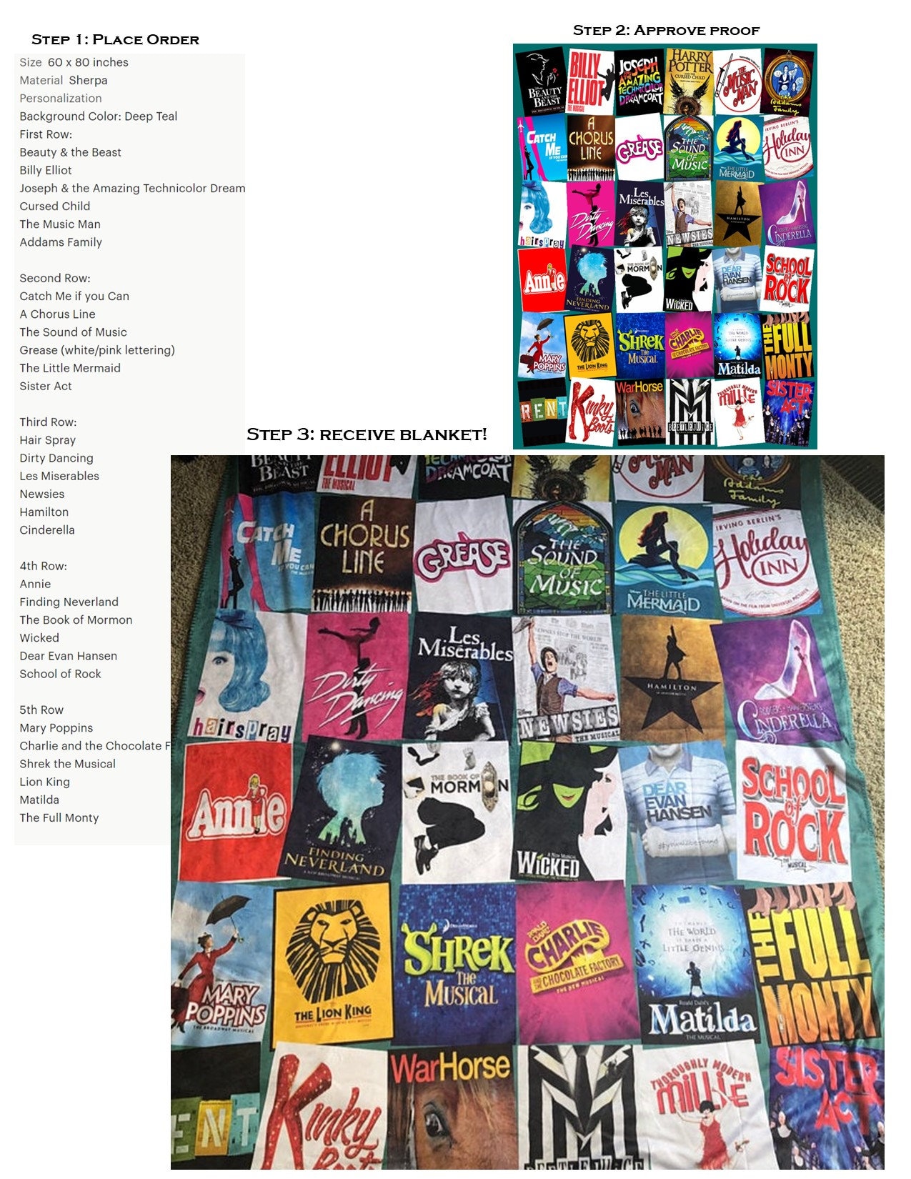 Custom Broadway Musical Theater Fan Blanket- Customize With Favorite ...