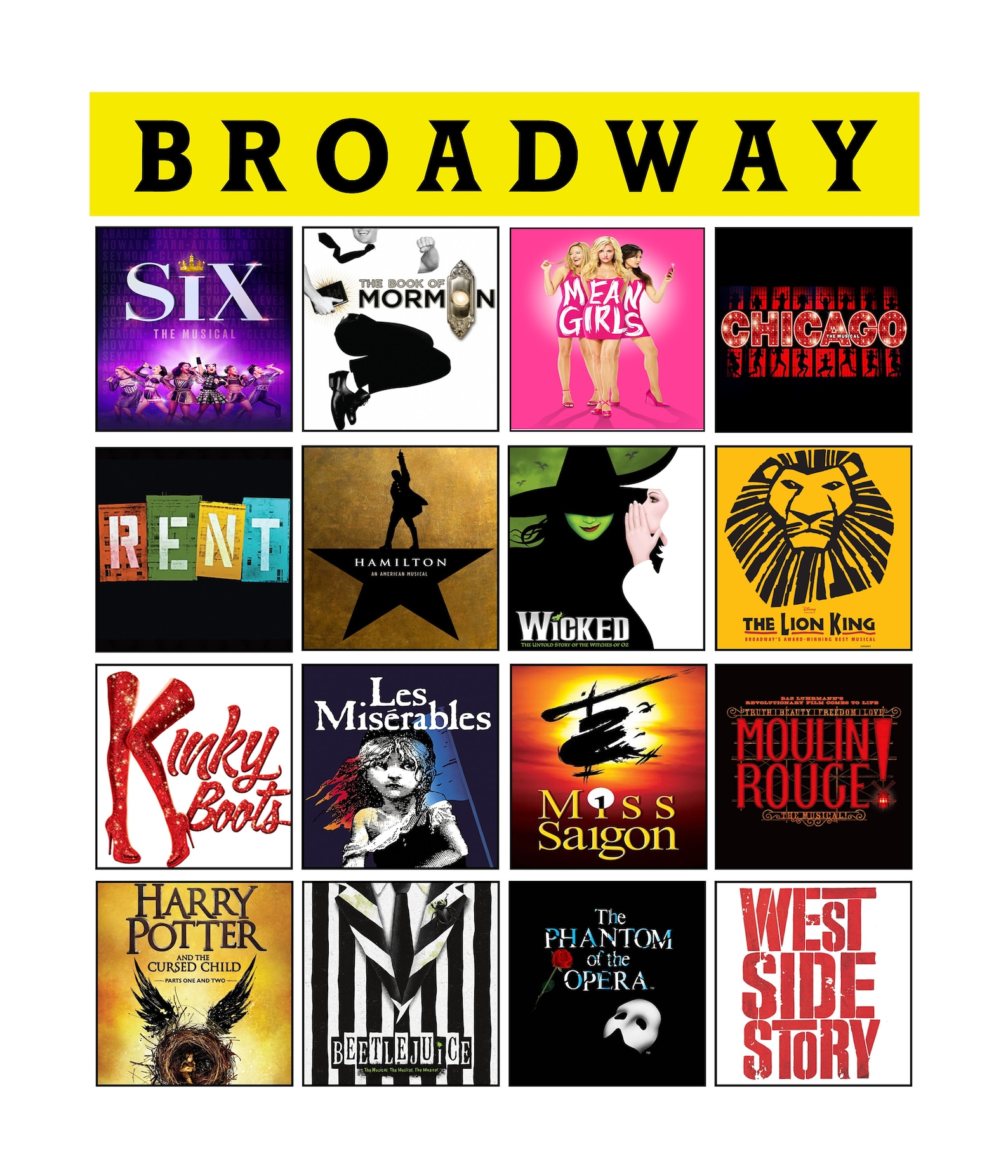 Broadway Musical Tribute Art CUSTOM BROADWAY POSTER 16 - Etsy