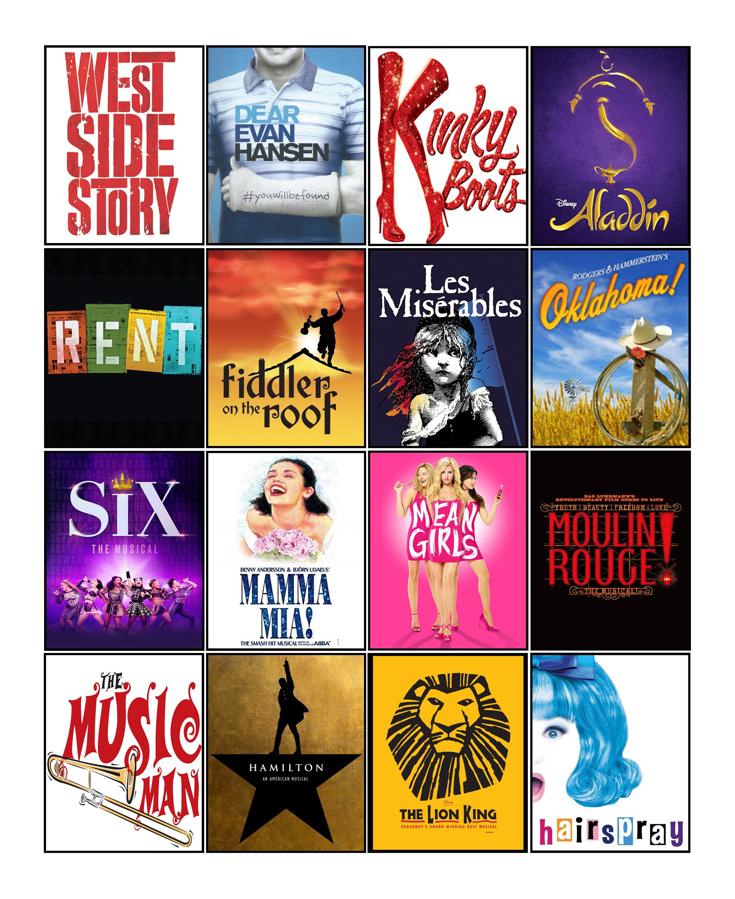 Musical Theatre Tribute Art CUSTOM BROADWAY POSTER 16 Shows - Etsy ...