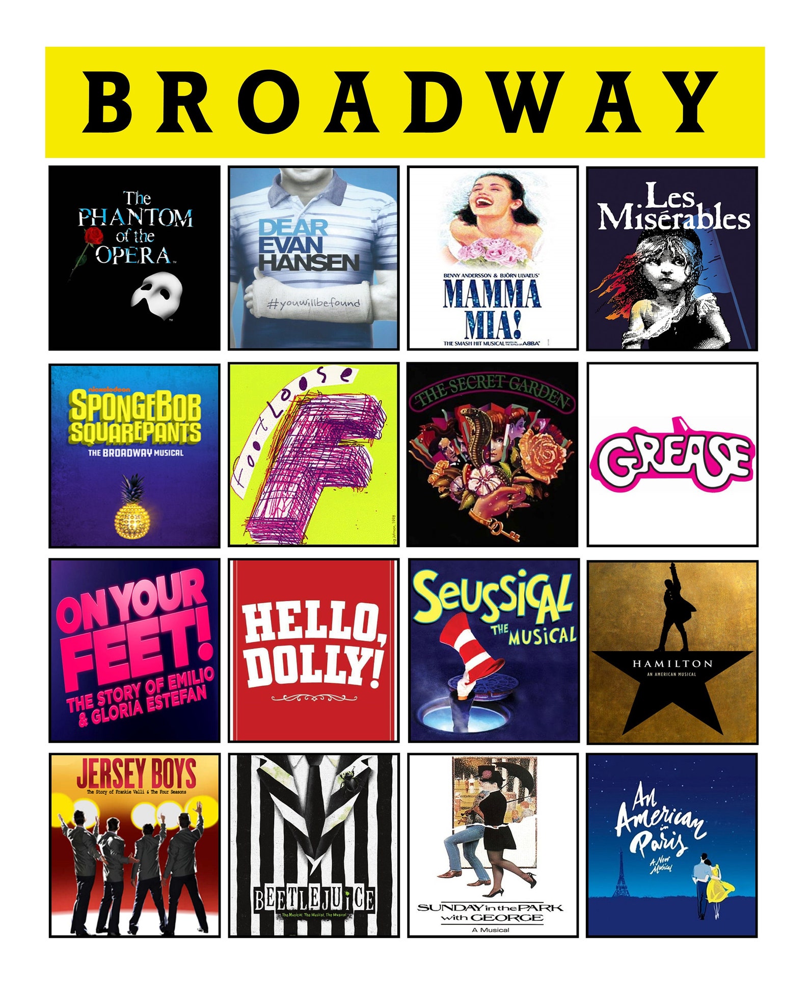 Broadway Musical Tribute Art CUSTOM BROADWAY POSTER 16 - Etsy