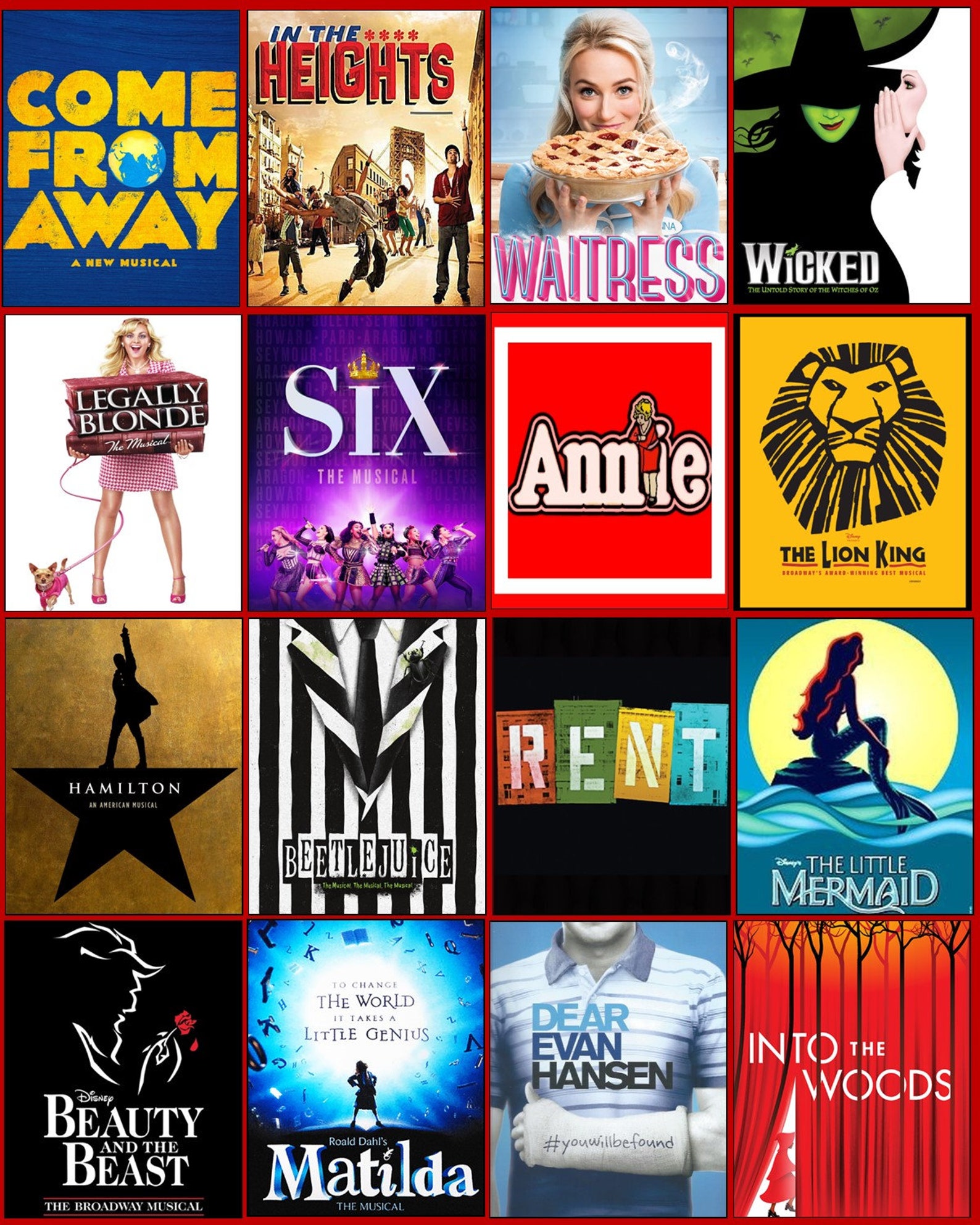 Musical Theatre Tribute Art- CUSTOM BROADWAY POSTER - 16 Shows Broadway ...