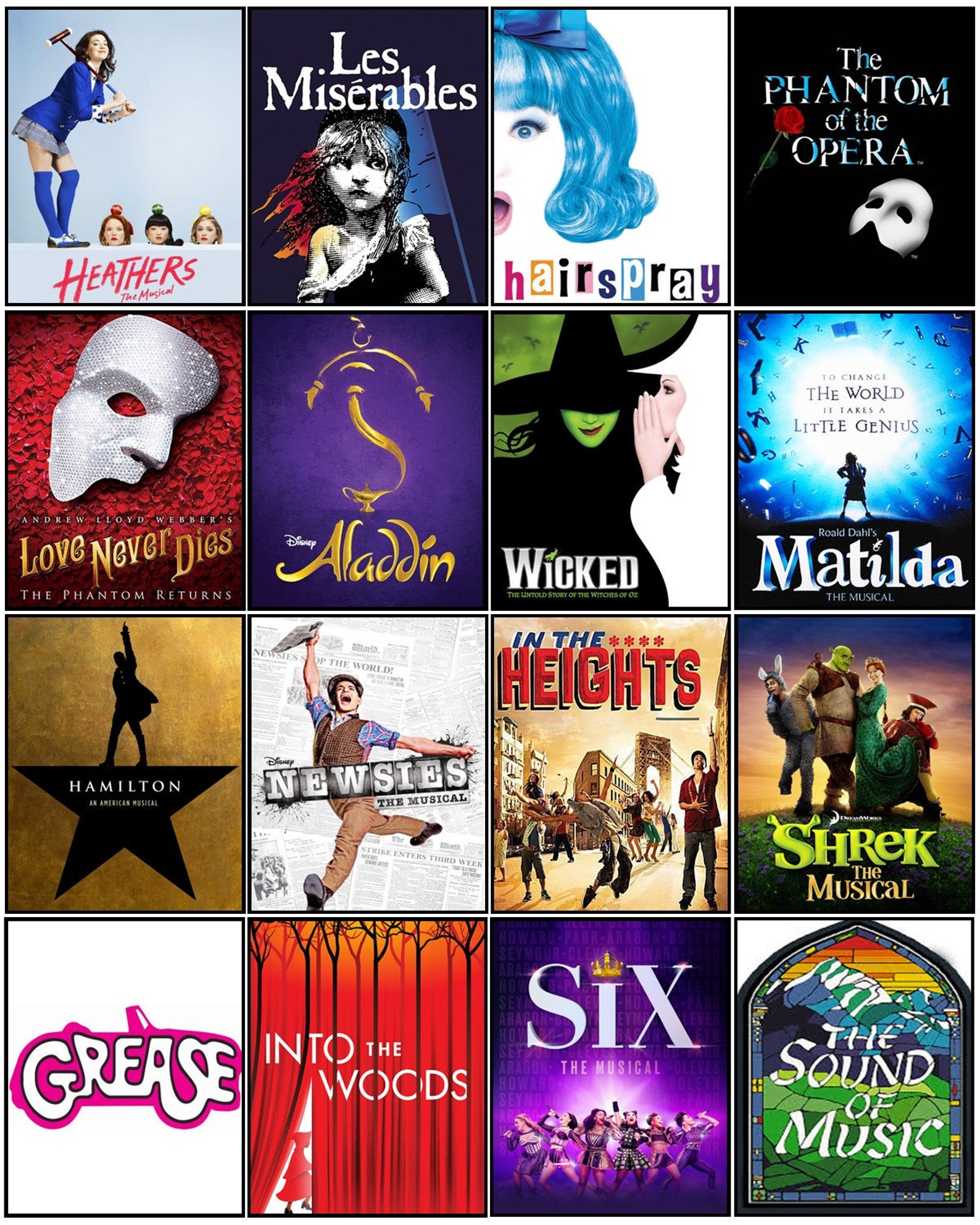 Musical Theatre Tribute Art- CUSTOM BROADWAY POSTER - 16 Shows Broadway ...