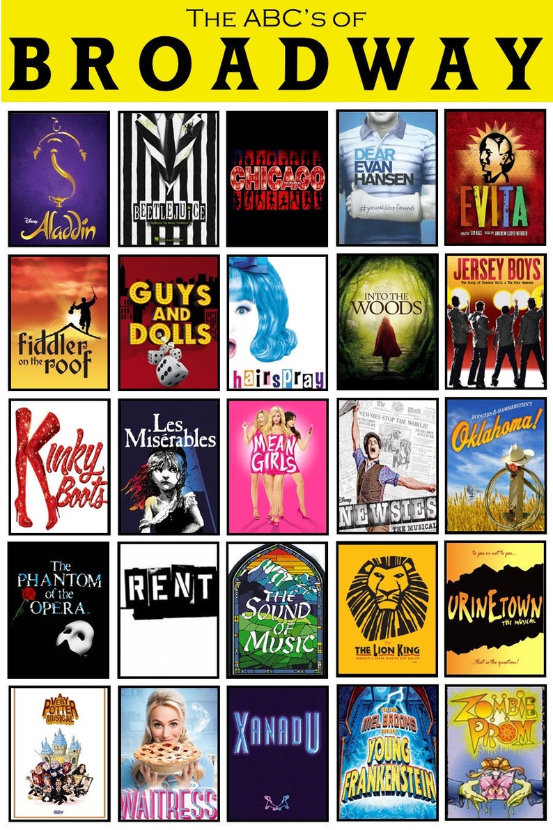 Abcs of Broadway Musical Tribute Art Custom Broadway Art | Etsy