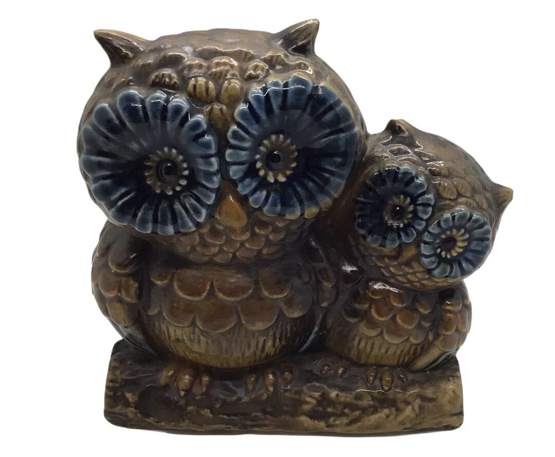 Rare Vintage Mom & Baby Owl Tree Branch Planter Figurine by Relpo Japan ...