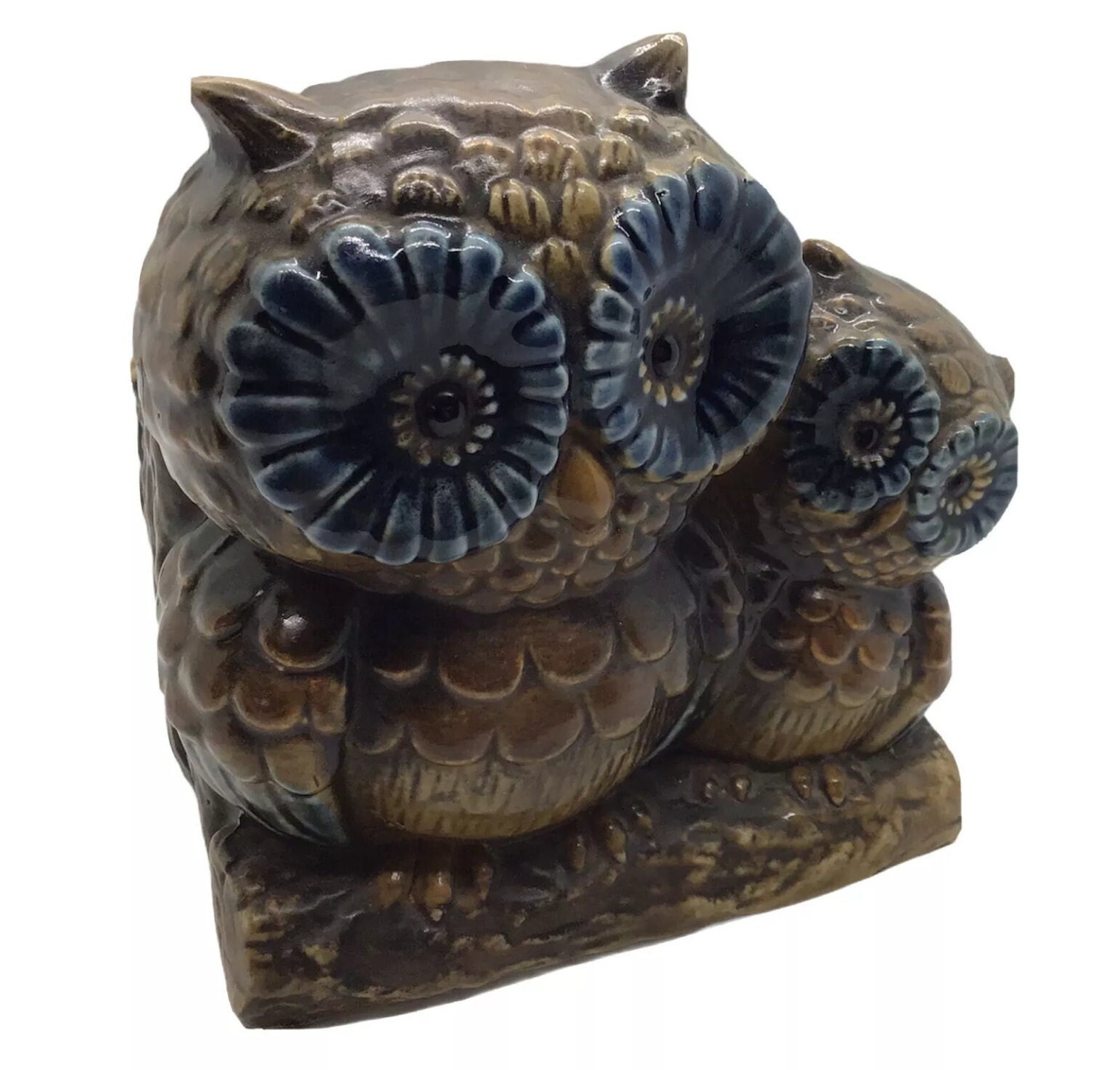 Rare Vintage Mom & Baby Owl Tree Branch Planter Figurine by Relpo Japan ...