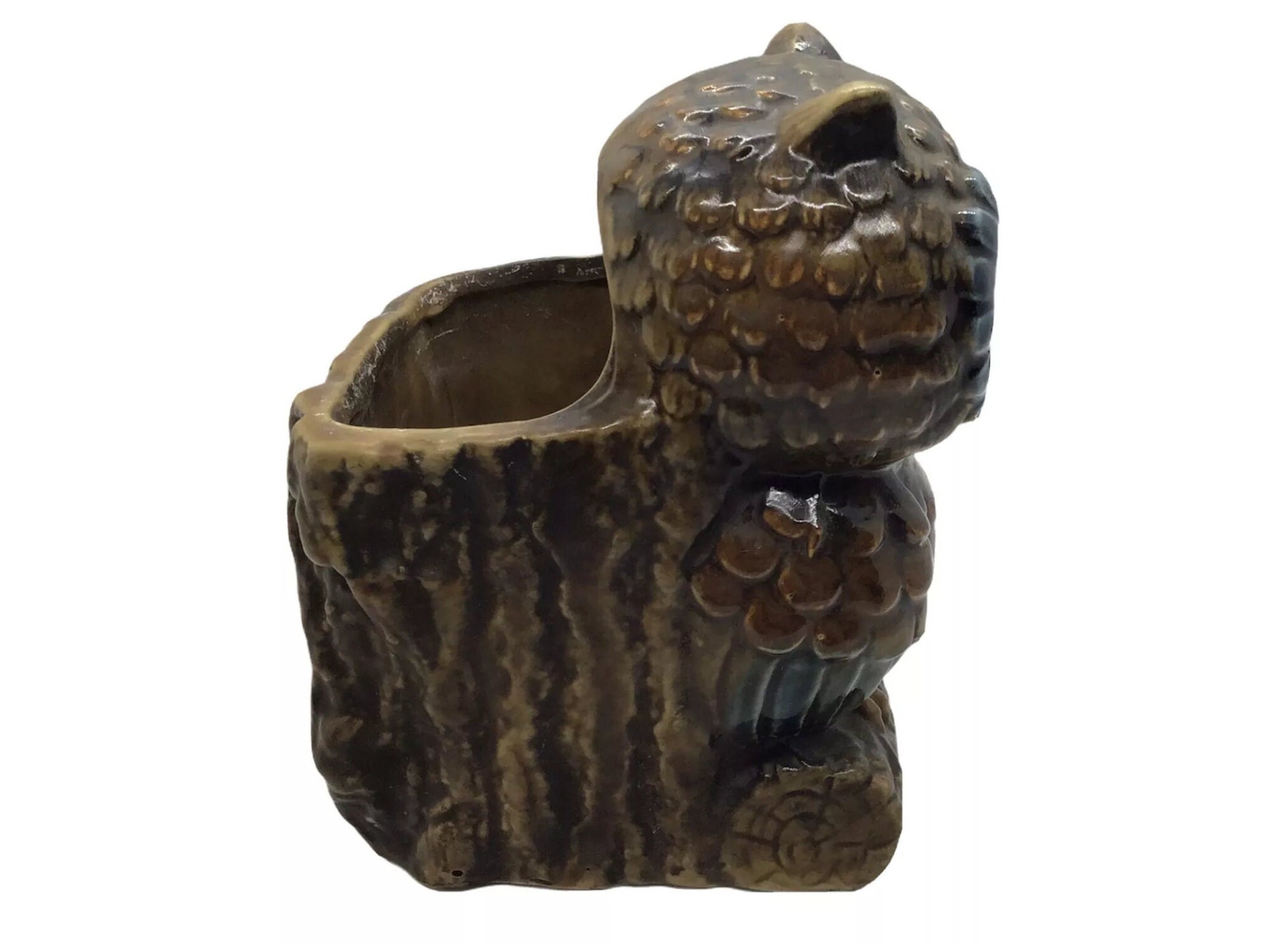 Rare Vintage Mom & Baby Owl Tree Branch Planter Figurine by Relpo Japan ...