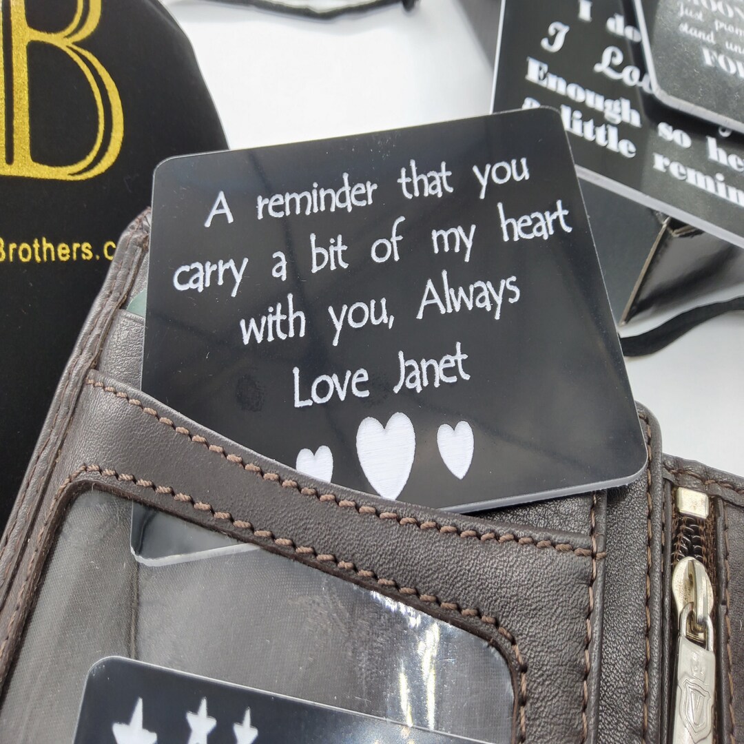 Mens SILVER Wallet Insert Credit Card Sized Personalised Gift Black ...