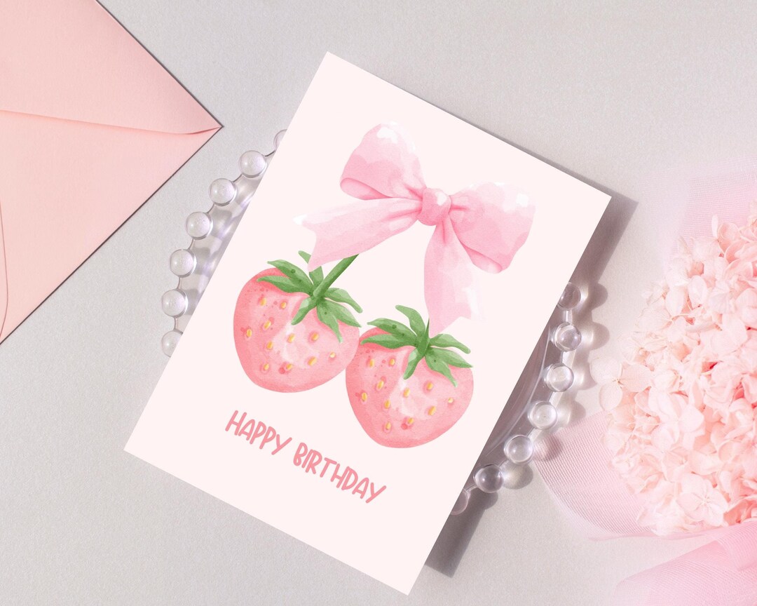 Printable Pink Strawberry Birthday Card (digital Download) - Etsy
