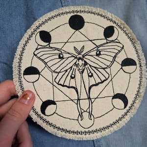 Luna Moth Moon Phase Embroidered Patch Canvas Patch - Back Pack Patch ...