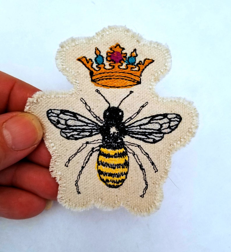 Queen Bee Embroidered Patch Bee Canvas Patch - Bee Patch - Etsy