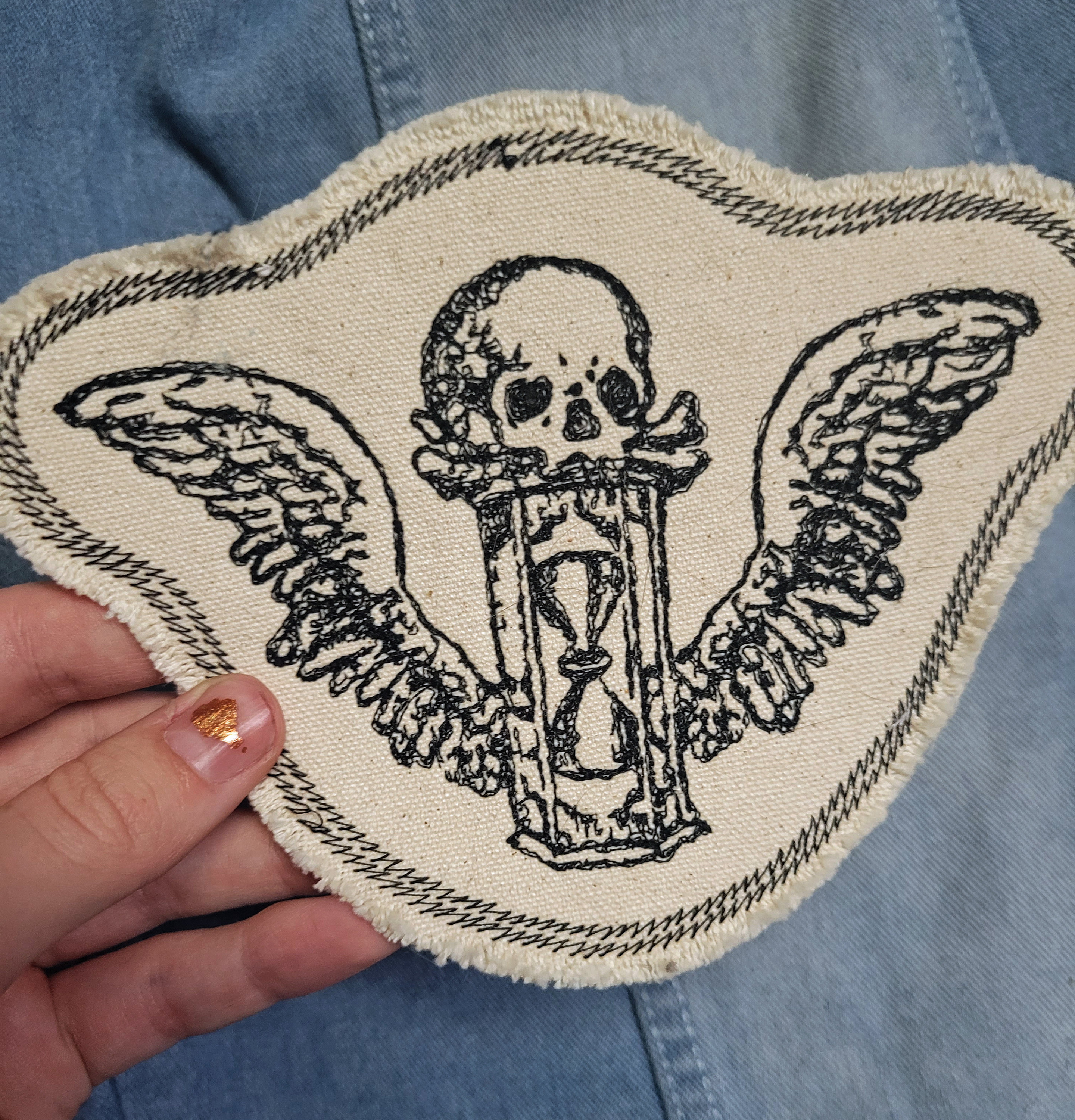 Winged Skull Tombstone - Cemetery - Back Patch Embroidered Patch Canvas Patch Jacket Back - Etsy