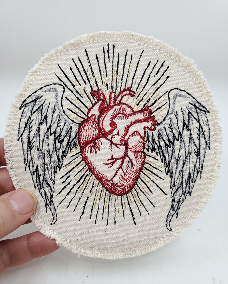 Winged Anatomical Heart With Gold Embroidered Patch Canvas - Etsy