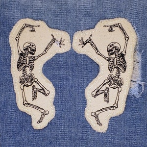Dancing Skeleton Embroidered Patch Canvas Patch - Hole in My Jeans Patch - Etsy