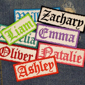 Custom Name Patch Embroidered Personalized Iron on Name Tag - Old English Gothic Style Lettering ...