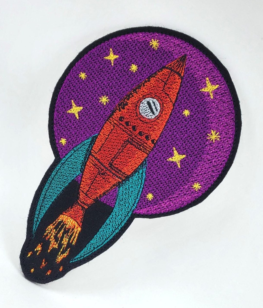 Rocket Ship to the Moon Embroidered Patch Celestial Patch - Retro ...