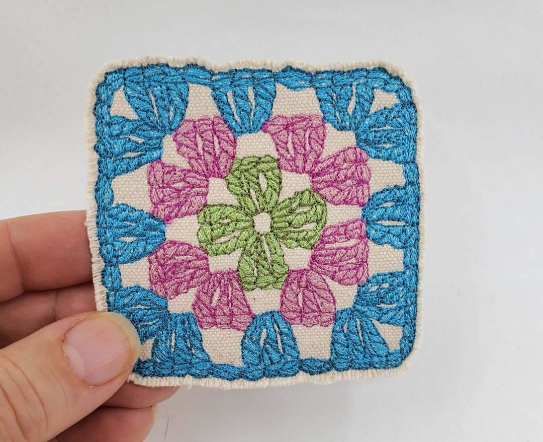 Granny Square Embroidered Patch Canvas Patch Retro Design Add Patch for ...