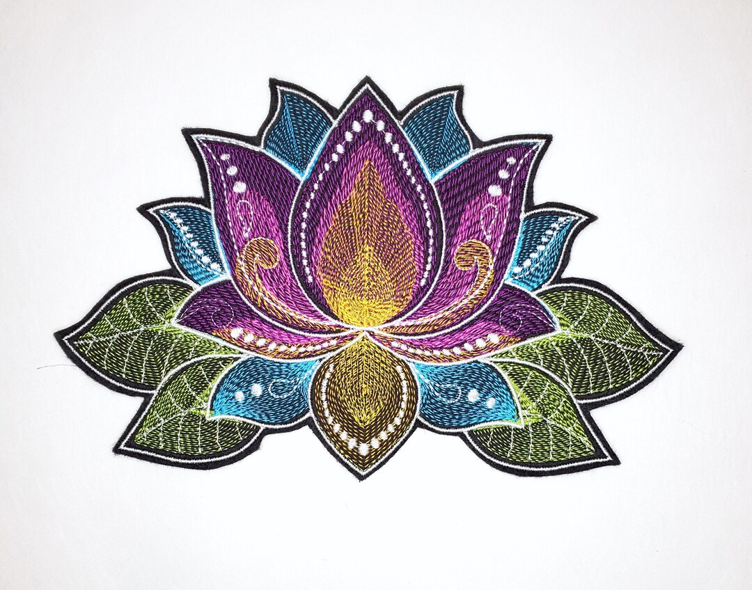Large Lotus Embroidered Patch - Colorful - Mandala Colorful Iron on ...