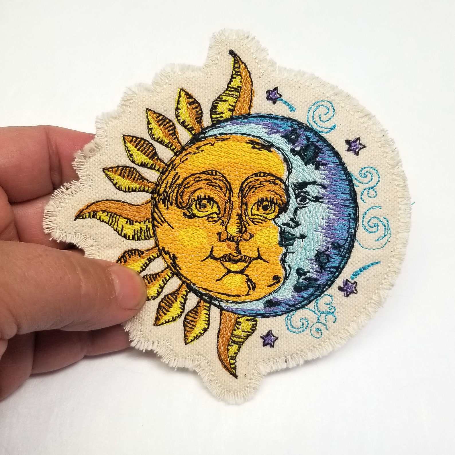 Colorful Sun and Moon Embroidered Patch Celestial Canvas Patch | Etsy