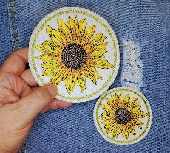 Sunflower Embroidered Patch on Canvas Patch Backpack Patch - Etsy