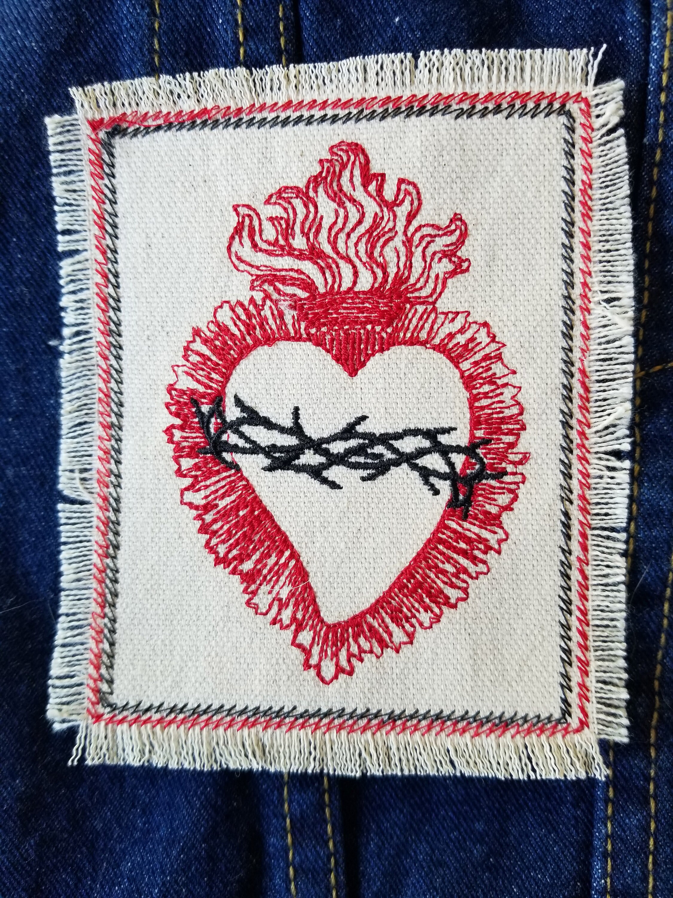 Sacred Heart Embroidered Patch Canvas Patch Choose Red or | Etsy