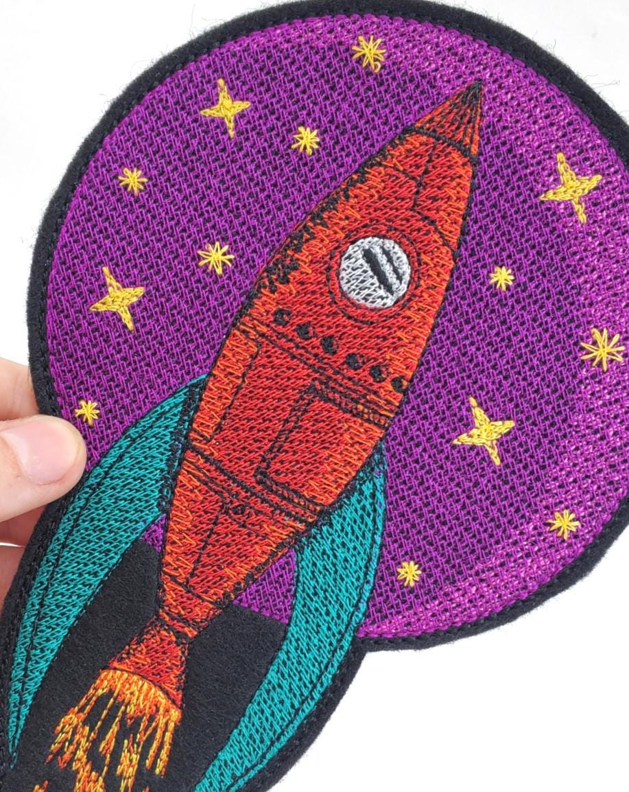Embroidered Retro Rocket Ship Patch: Celestial Iron-on Applique - Etsy