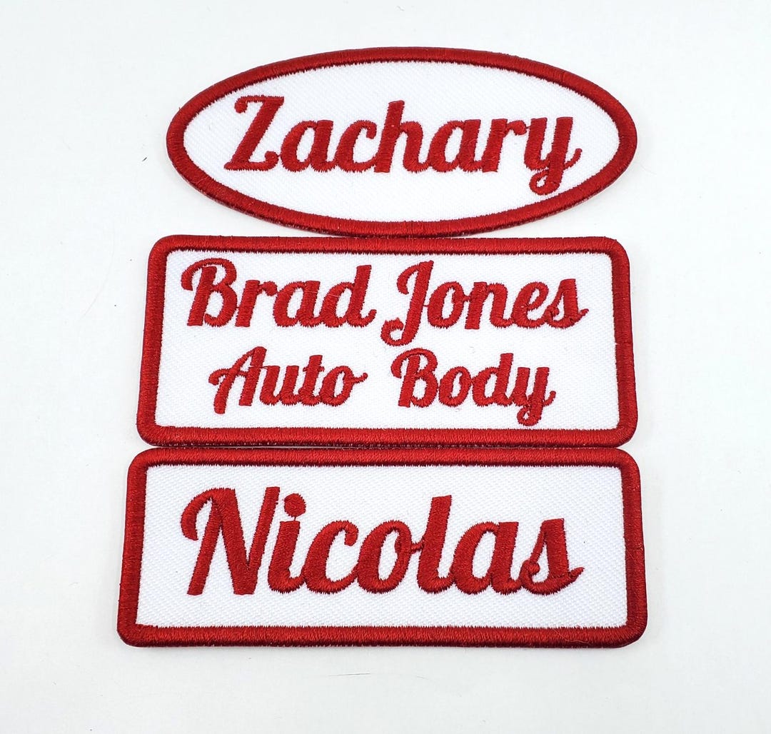 Personalized Name Embroidered Iron on Name Tag Garage Name Tag Name Iron on Patch Uniform Name ...