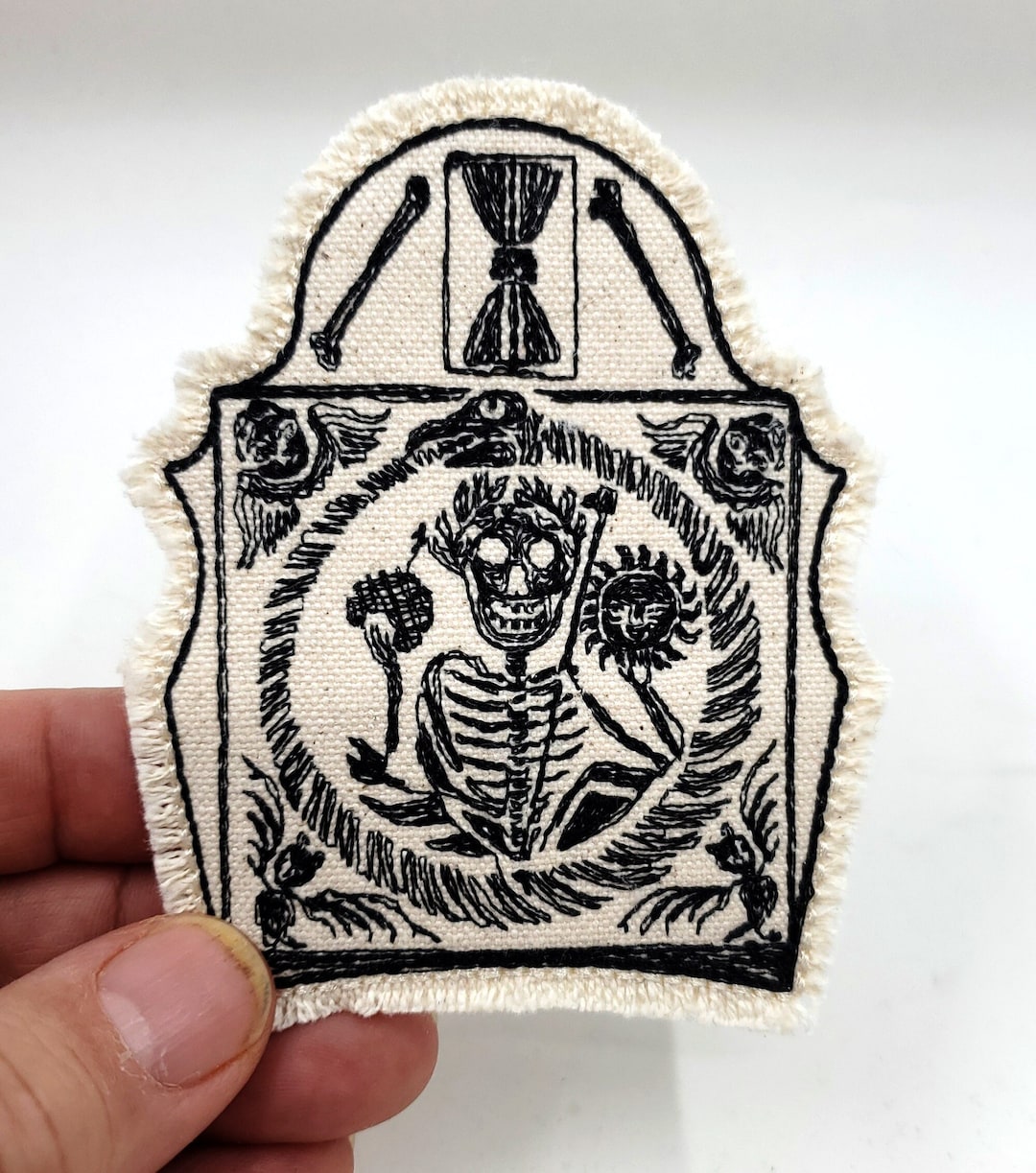 Skull Sun and Moon Grave - Cemetery - Tombstone Embroidered Patch Canvas Patch Jacket - Hole in ...