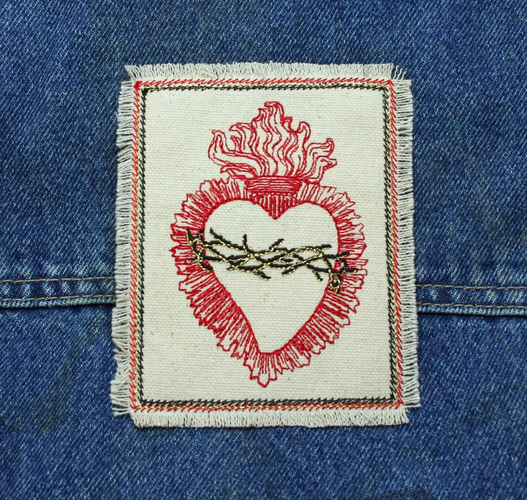 Sacred Heart With GOLD Embroidered Patch Canvas Patch - Etsy