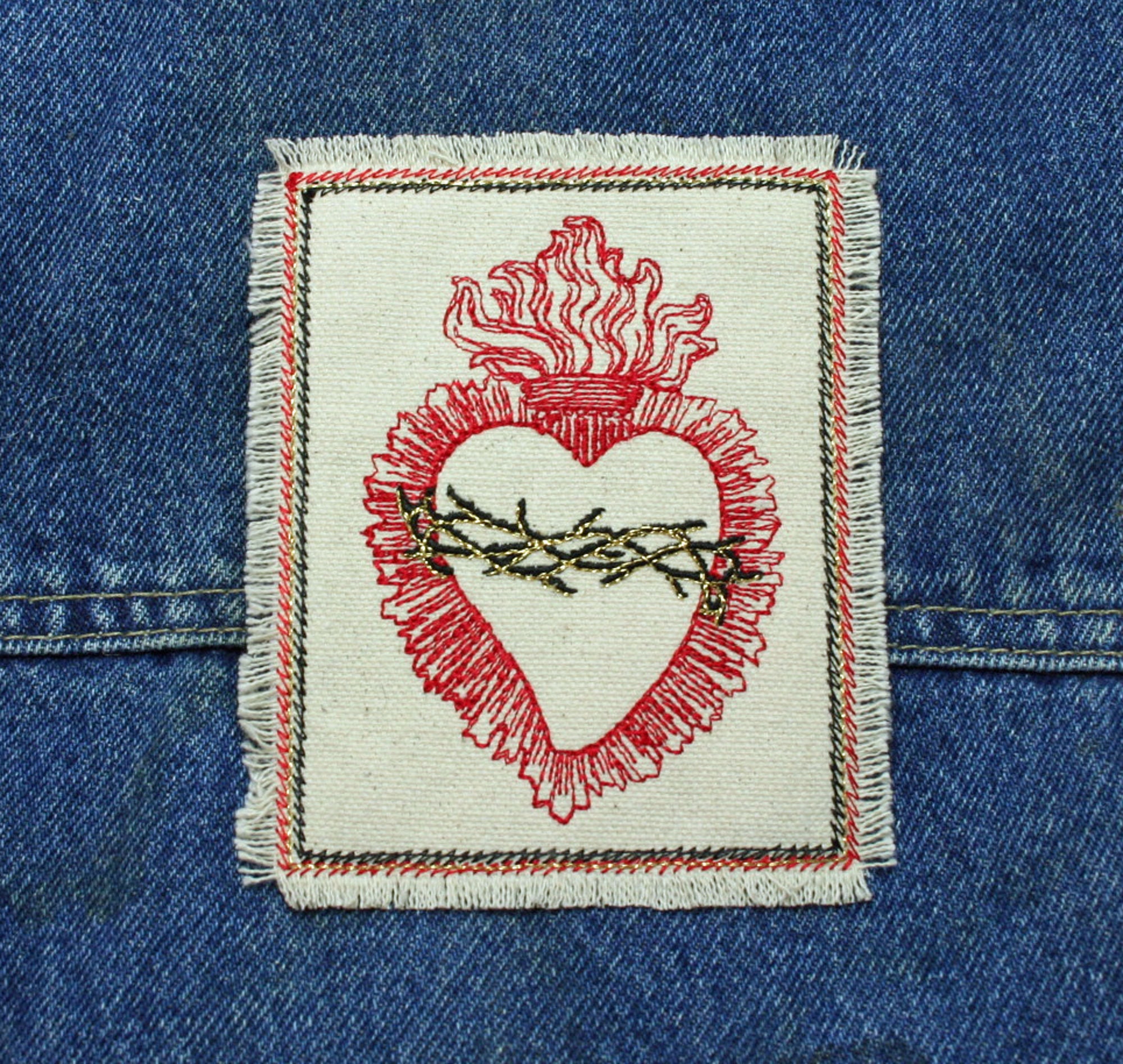 Sacred Heart With Gold Embroidered Patch Canvas Patch - Etsy