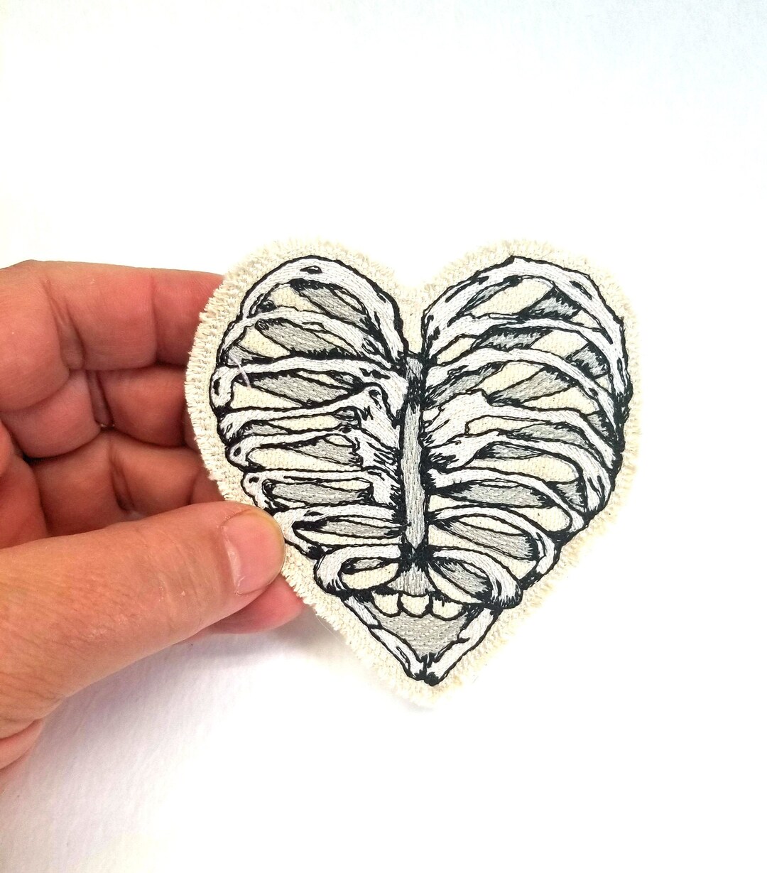 Rib Heart Skeleton Heart Embroidered Patch Canvas Patch Choose Red or ...