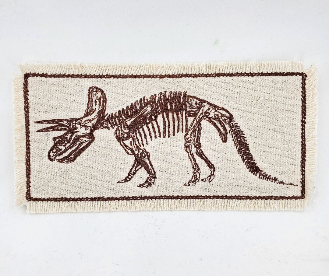 Triceratops Fossil Embroidered Canvas Patch - Back Pack Patch - Patch Jacket - Patch for Jeans ...