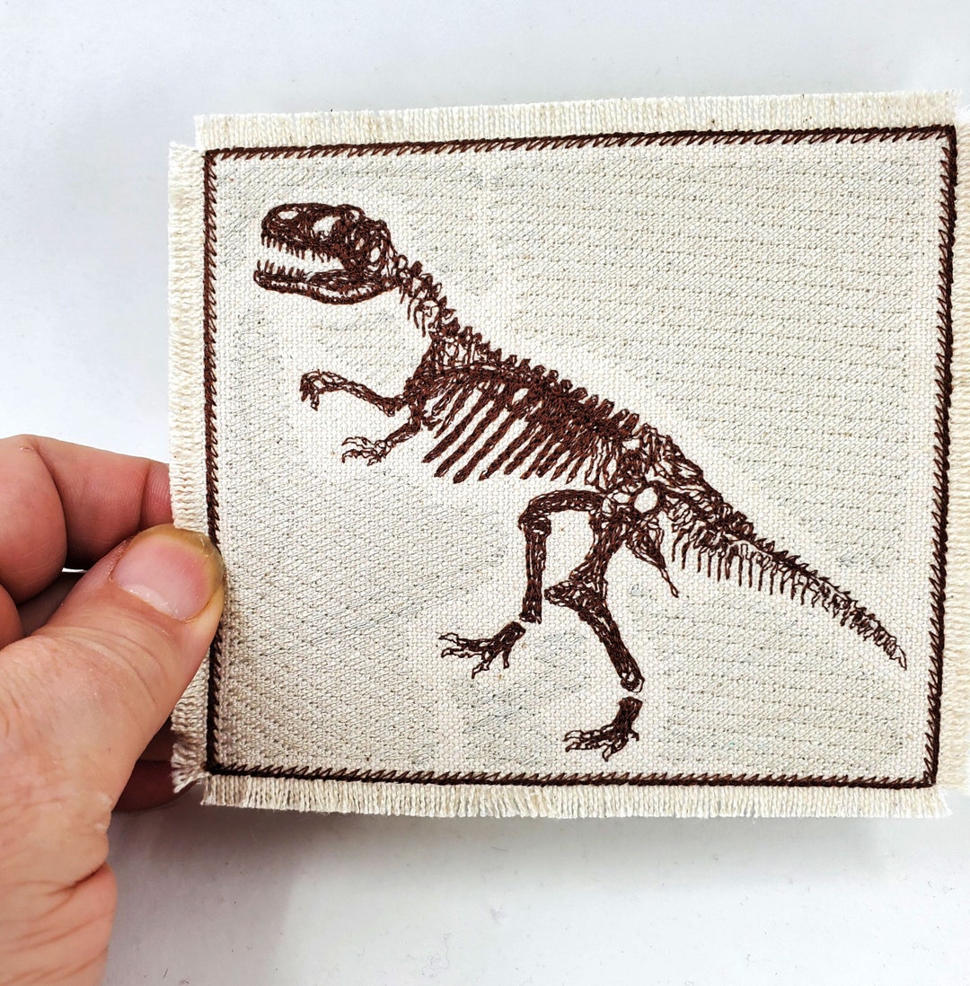 Tyrannosaurus Rex Fossil Embroidered Canvas Patch - Back Pack Patch - Patch Jacket - Patch for ...