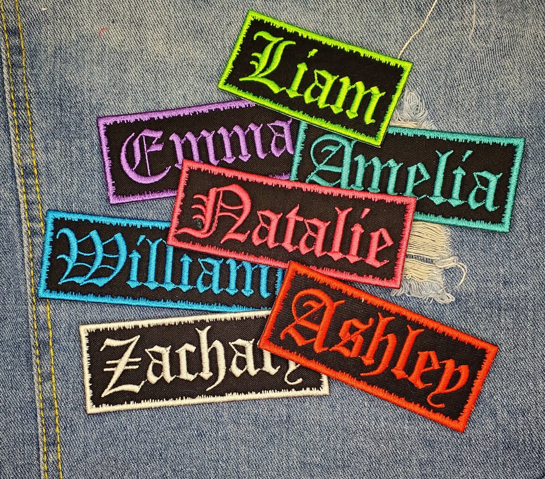 Custom Name Patch Embroidered Personalized Iron on Name Tag Old English ...