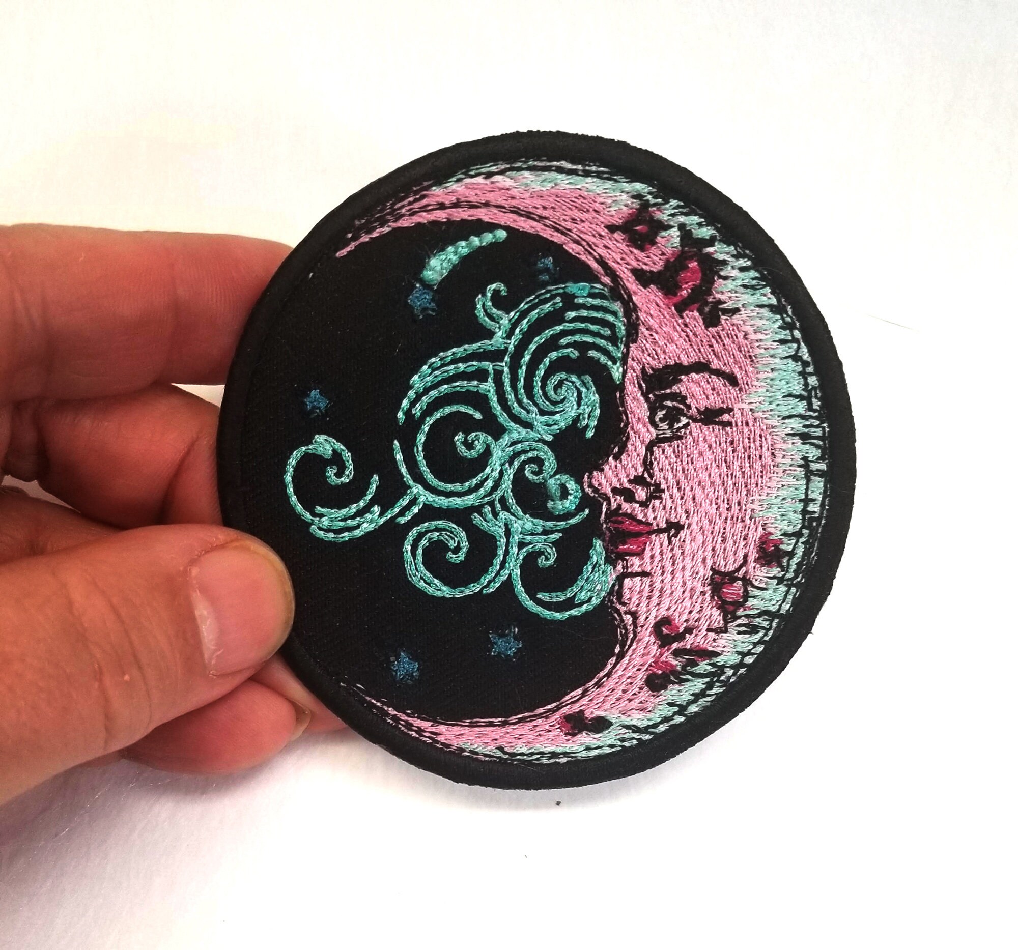 Moon Embroidered Patch Celestial Patch Navy or Cream Patch - Etsy