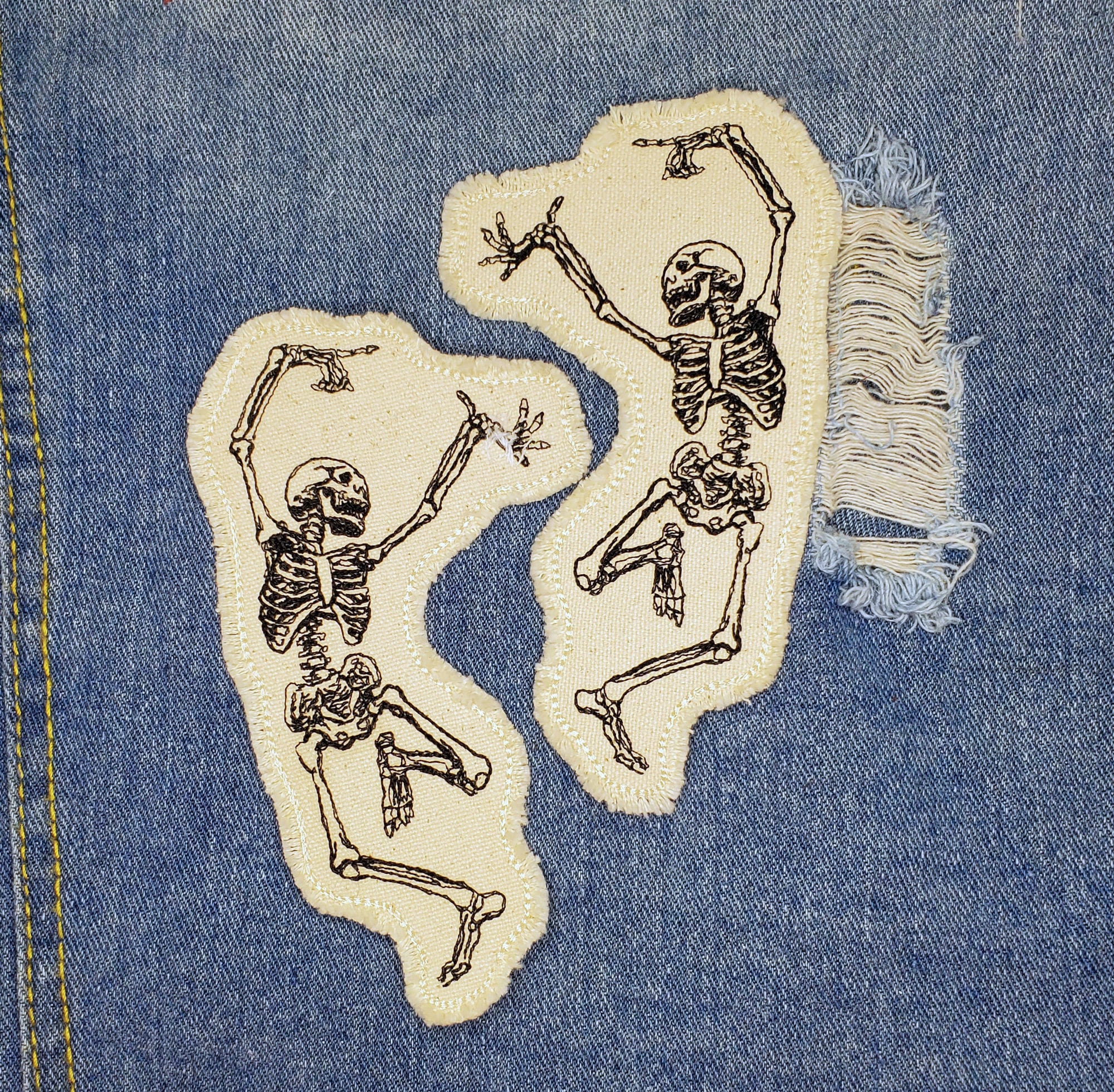 Dancing Skeleton Embroidered Patch Canvas Patch Hole in My - Etsy
