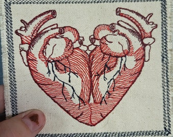 Anatomical Heart Embroidered Patch Canvas Patch Vintage - Etsy