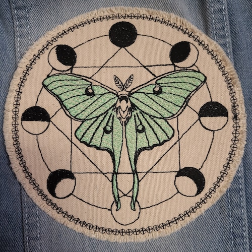 Luna Moth Moon Phase Embroidered Patch Canvas Patch Back | Etsy