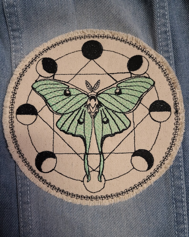 Luna Moth Moon Phase Embroidered Patch Canvas Patch Back | Etsy