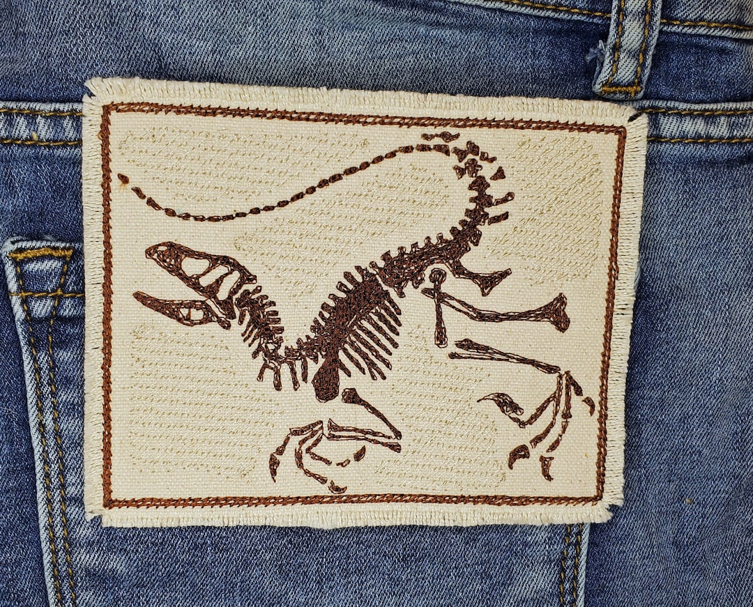 Velociraptor Fossil Embroidered Canvas Patch - Back Pack Patch - Patch ...