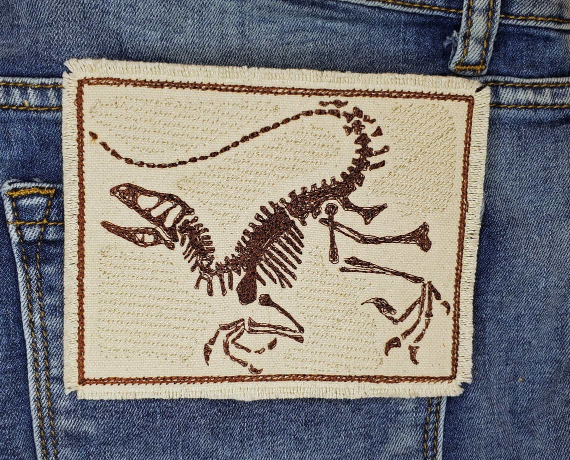 Velociraptor Fossil Embroidered Canvas Patch Back Pack Patch - Etsy