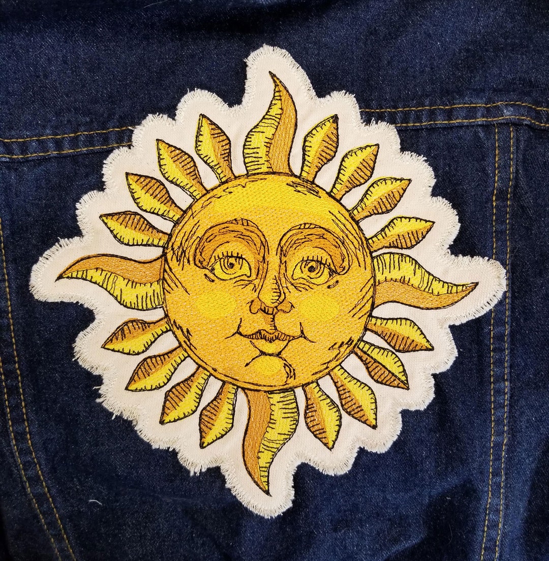 Large Back Patch Colorful Sun Embroidered Patch Celestial Canvas Patch ...