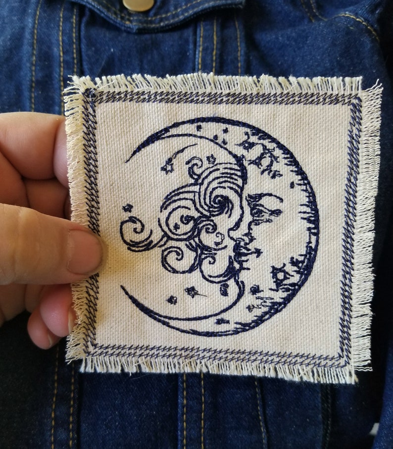 Moon Embroidered Patch Celestial Canvas Patch Etsy