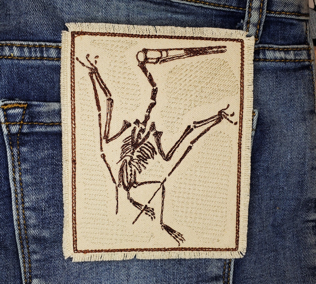 Pterodactyl Fossil Embroidered Canvas Patch - Back Pack Patch - Patch ...