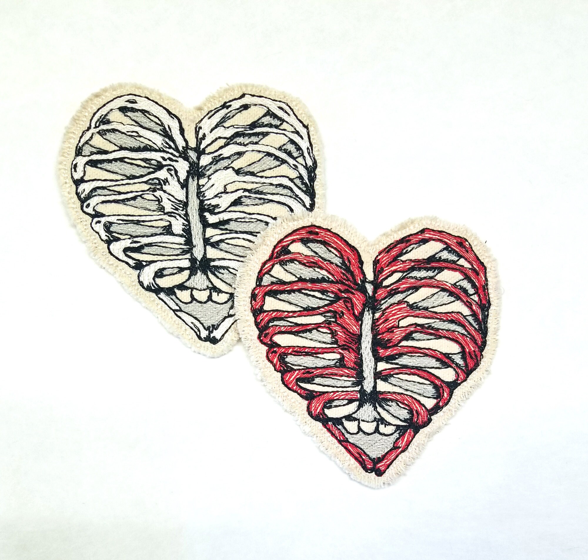 Rib Heart Skeleton Heart Embroidered Patch Canvas Patch Choose | Etsy