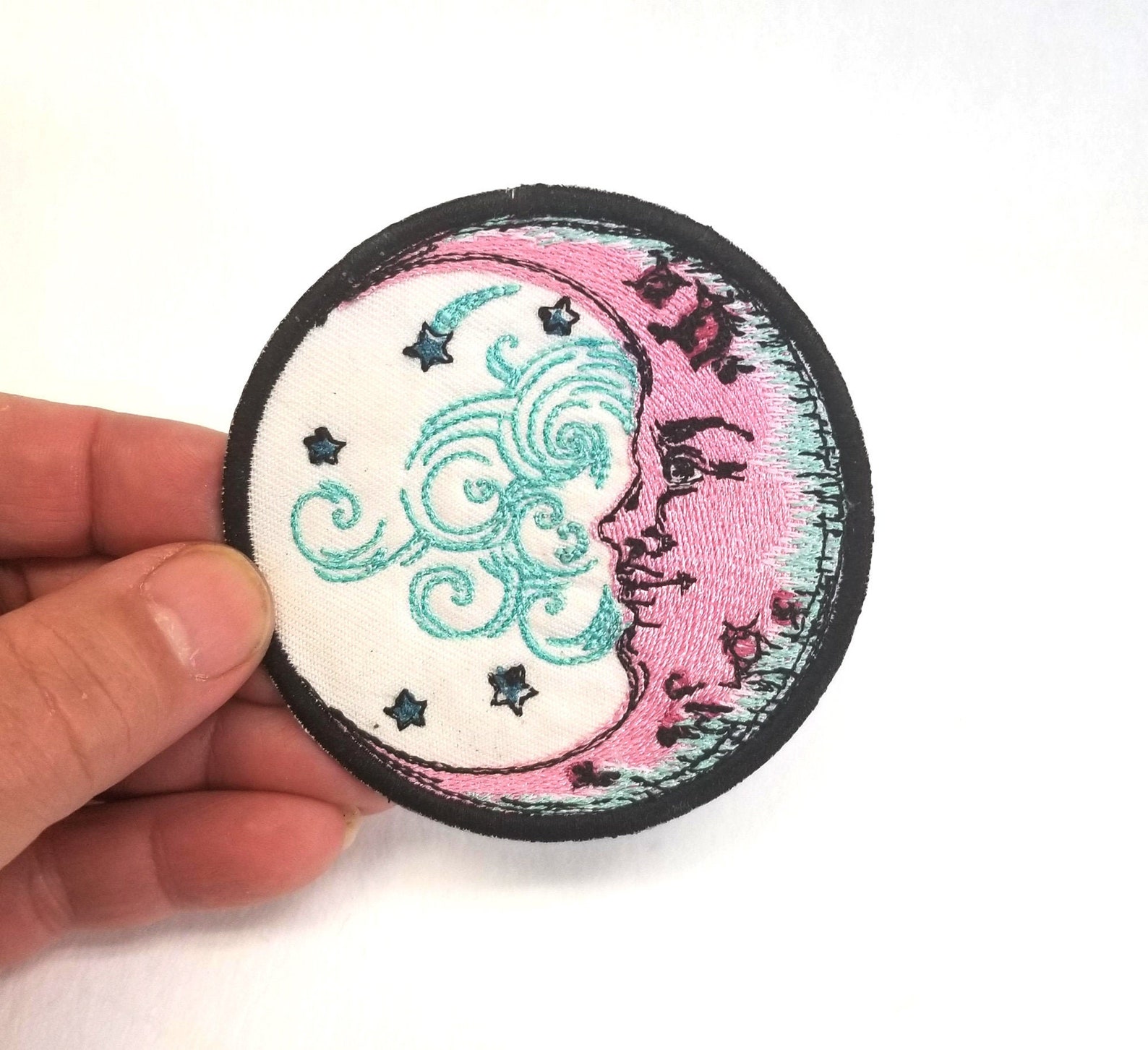 Moon Embroidered Patch Celestial Patch Navy or Cream Patch - Etsy