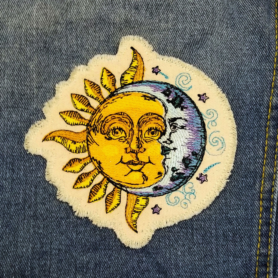 Colorful Sun and Moon Embroidered Patch Celestial Canvas Patch | Etsy