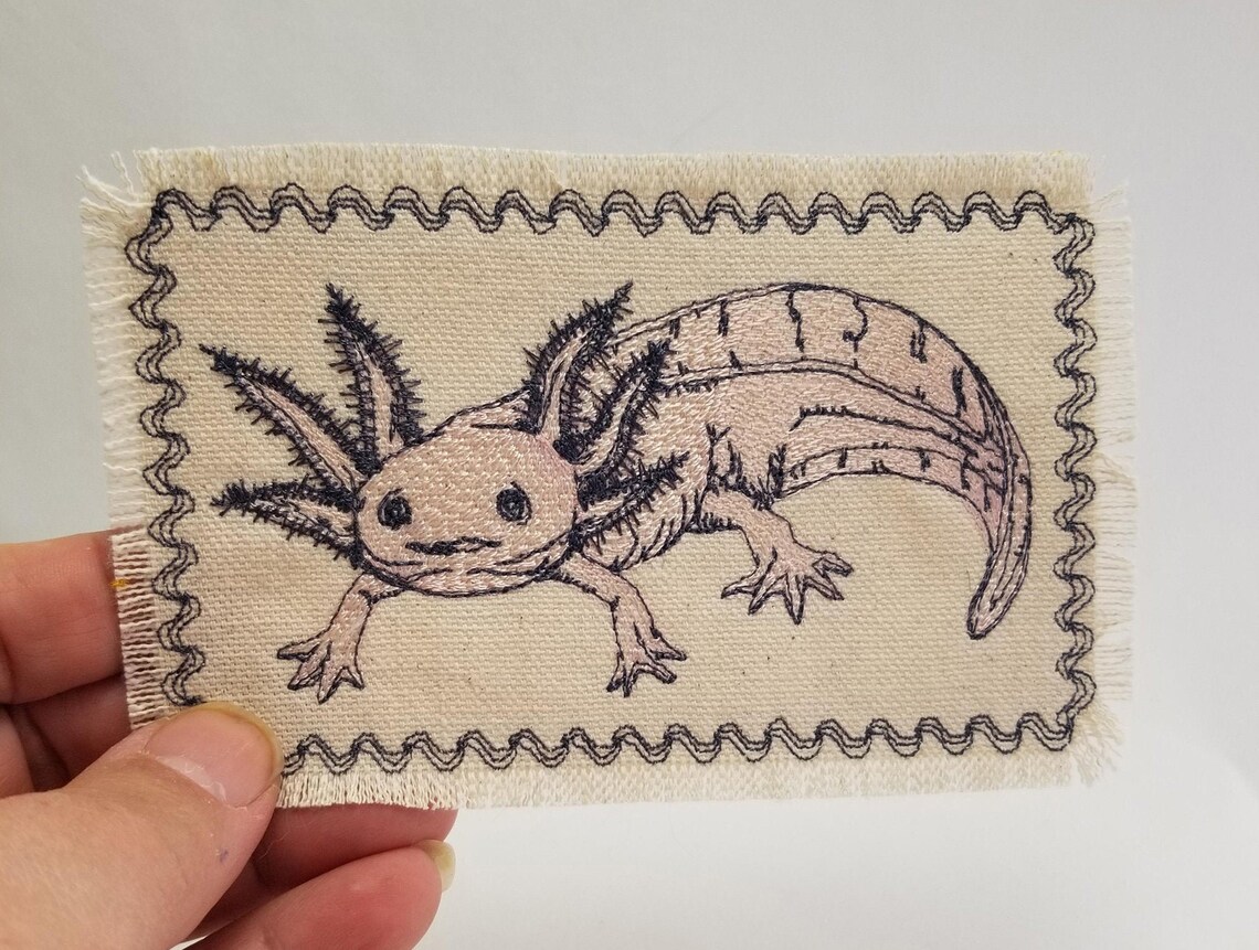 Axolotl Embroidered Patch Canvas Patch Pink Leucistic - Etsy