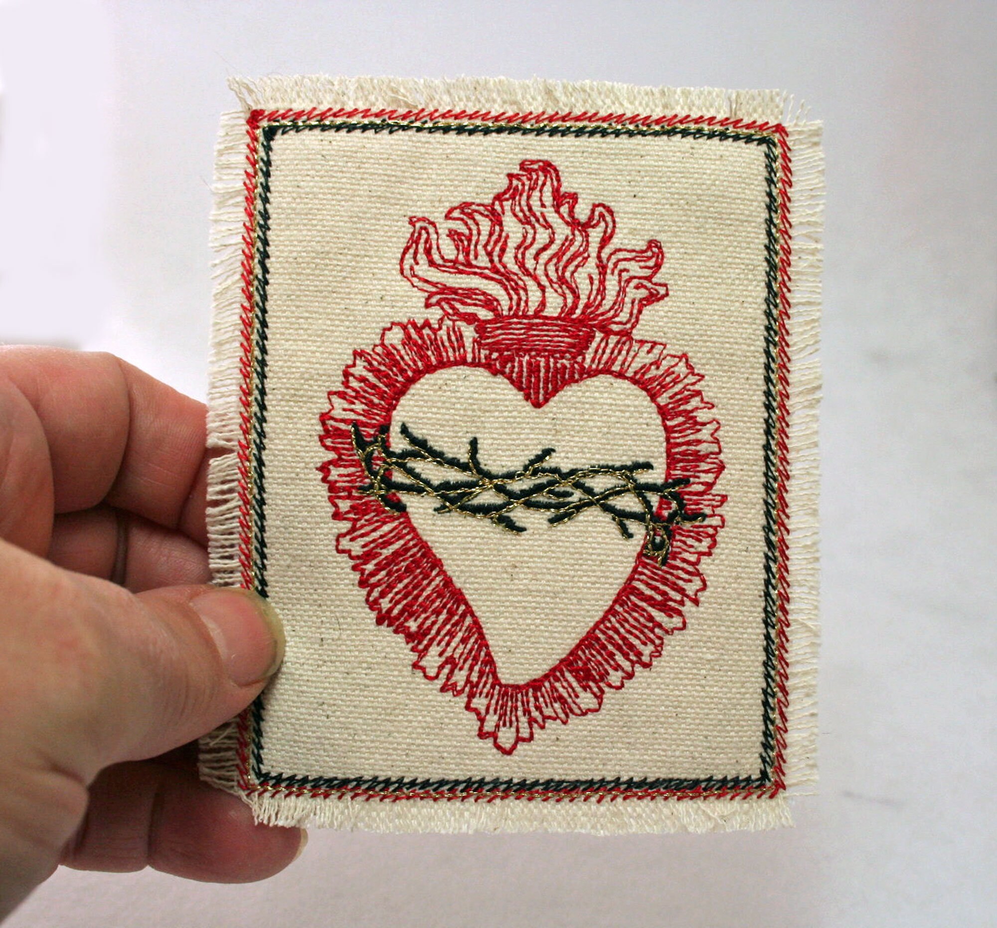 Sacred Heart With Gold Embroidered Patch Canvas Patch - Etsy